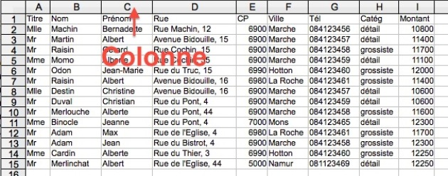 Module 3 Bureautique : Excel-Calc (Bases) - Exercice : 5 Fichier client simple